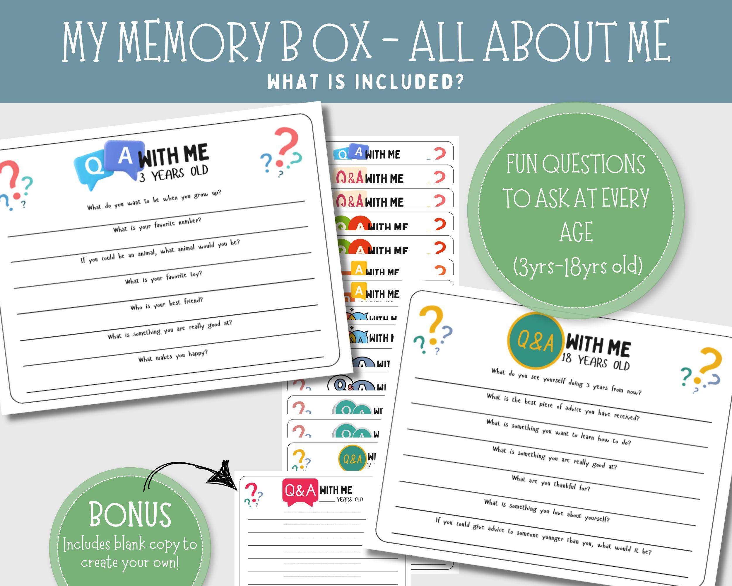 School Memory Box File, Printable Kids Interview Questions, First Last ...