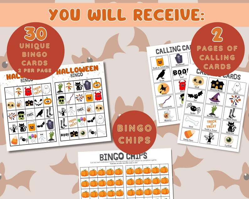 Printable Halloween Bingo Game, Halloween Activity for Kids, Halloween ...