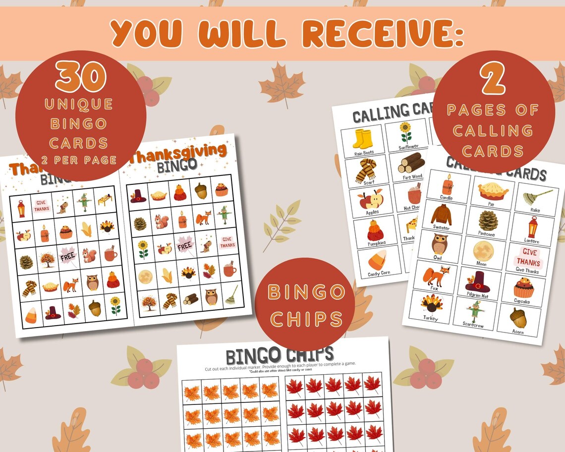 Thanksgiving Bingo Game, Fall Activity for Kids, Thanksgiving Classroom ...