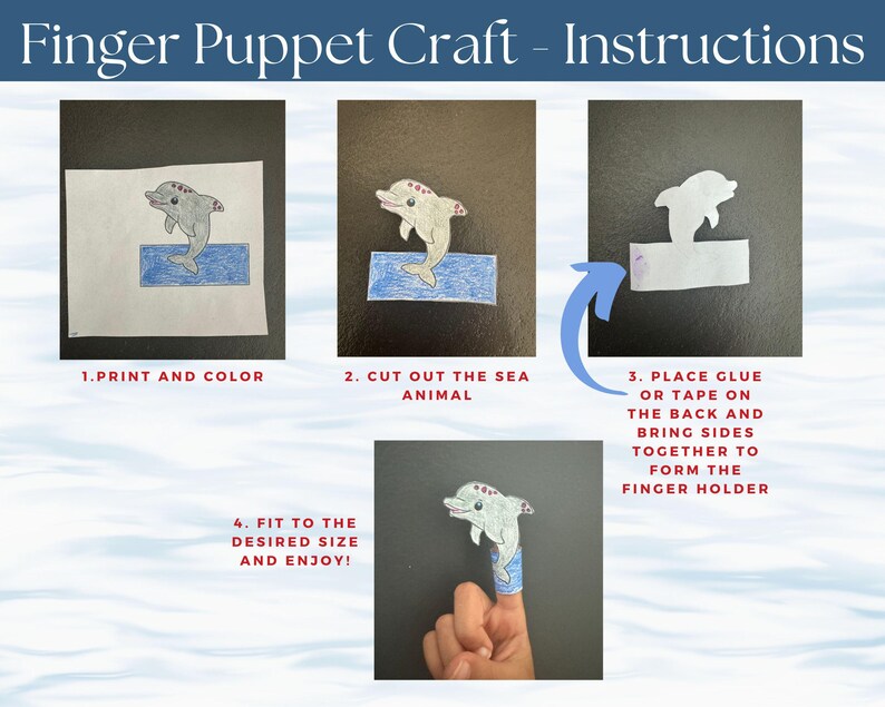 Sea Animal Paper Finger Puppets, Printable Activity for Kids, 3D Turtle ...