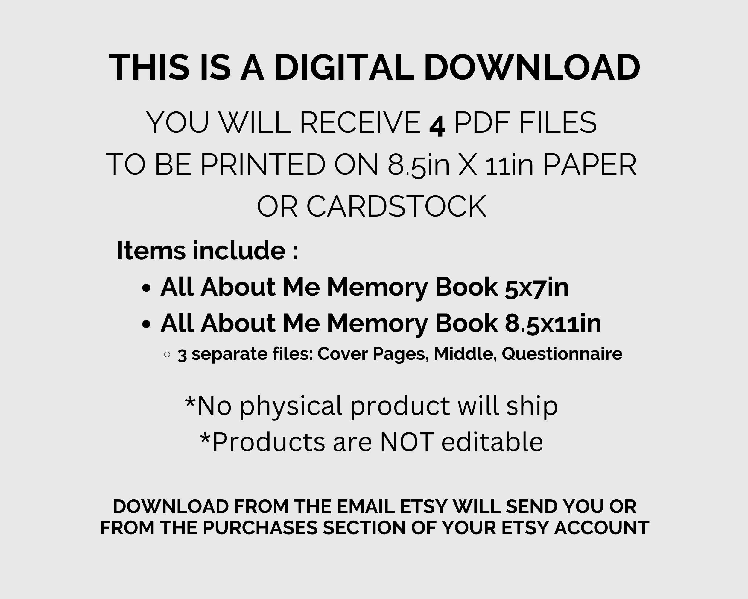 Printable All About Me Memory Book, Childhood Memory Keeper, All About ...