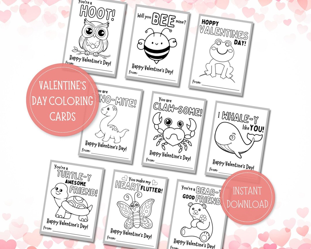 Printable Valentines Day Coloring Cards, Classroom Valentines Exchange ...