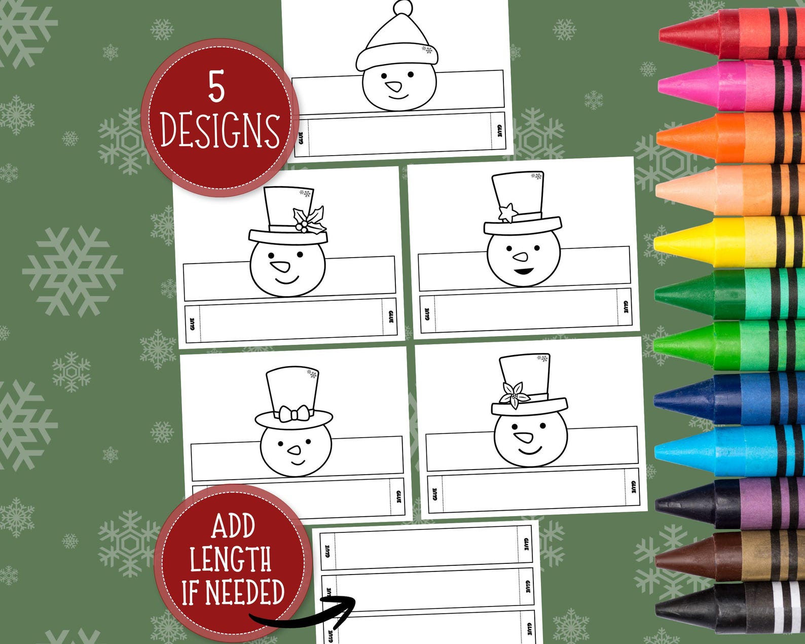 Snowman Paper Coloring Crown, Kids Christmas Activity, Snowman Hat ...