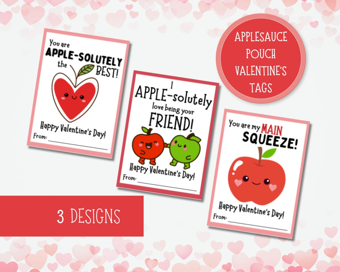 Printable Applesauce Pouch Valentine's Day Tags, Valentines School Gift ...