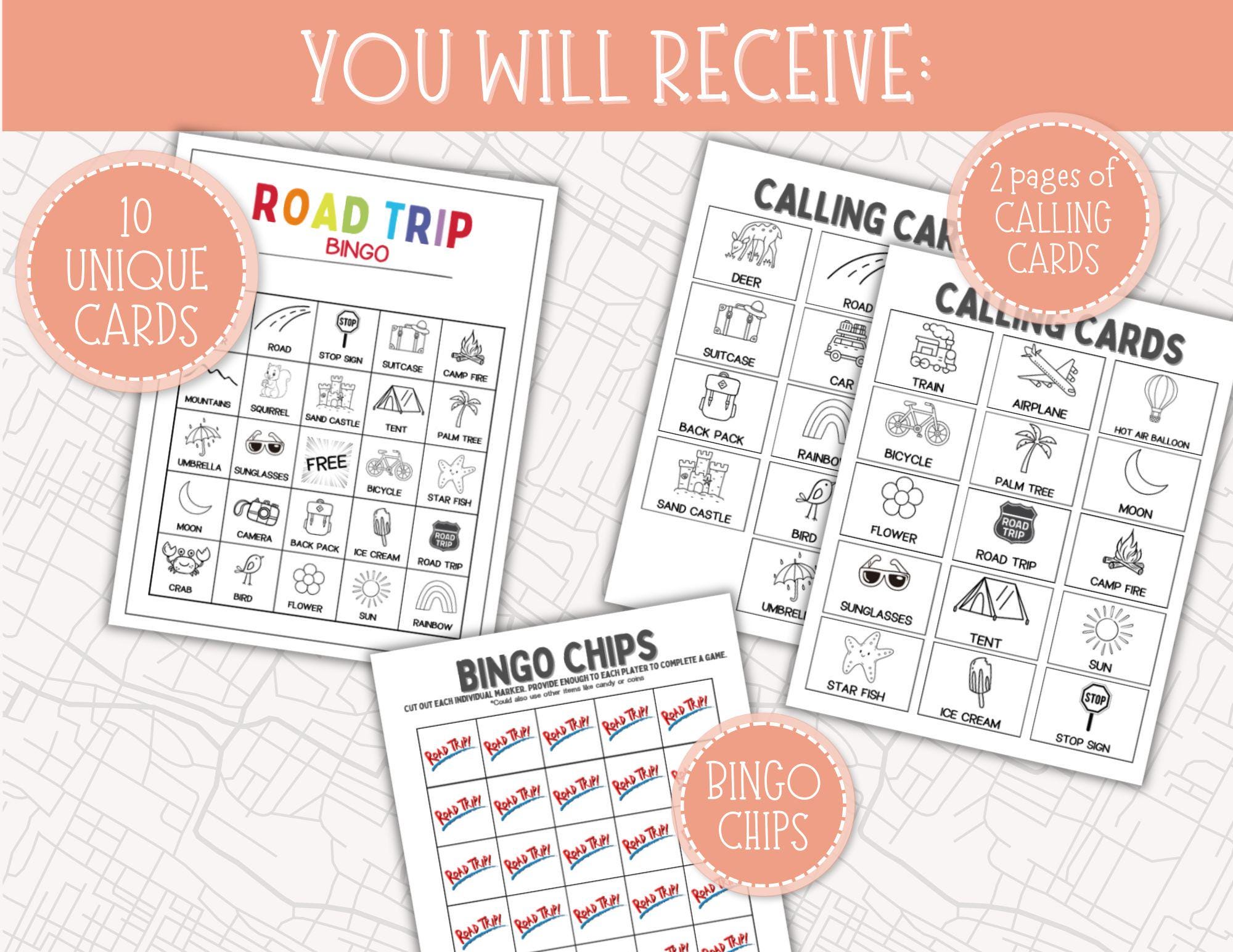 Roadtrip Bingo Game, Printable Road Trip Activities for Kids and Family ...