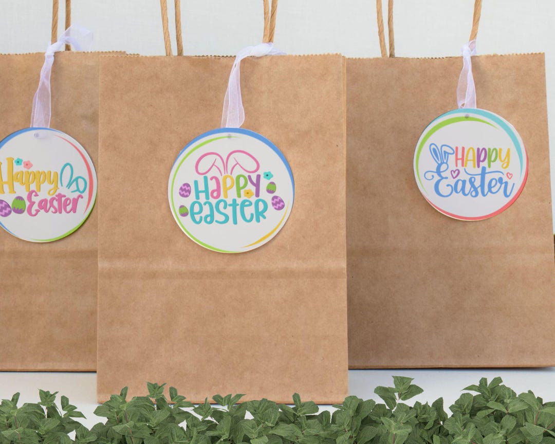 Happy Easter Gift Tags, Printable Easter Treat Bag Tags, Easter Basket ...