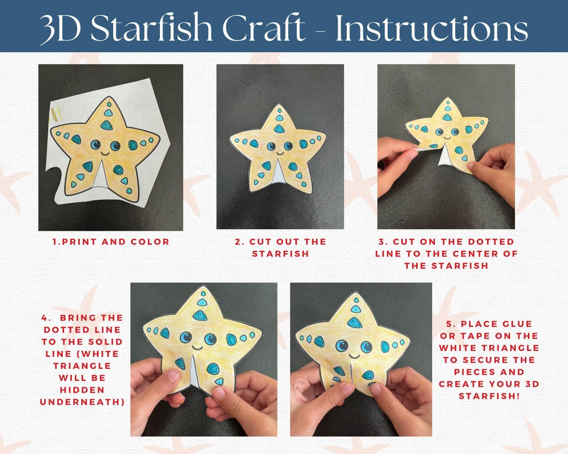Make A Starfish Printable Activity for Kids, 3D Starfish Craft, Build A ...