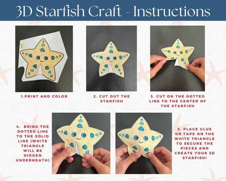 Make A Starfish Printable Activity for Kids, 3D Starfish Craft, Build A ...
