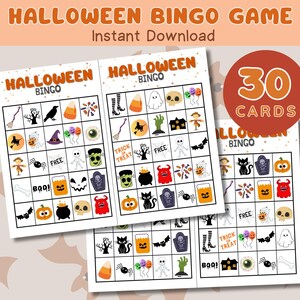 Printable Halloween Bingo Game, Halloween Activity for Kids, Halloween ...