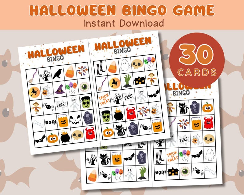 Printable Halloween Bingo Game, Halloween Activity for Kids, Halloween ...