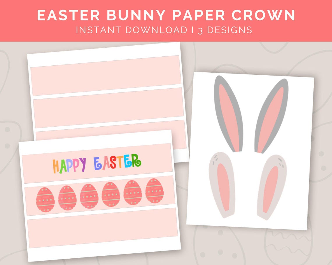 Easter Bunny Paper Crown Headband, Kids Easter Activity, Bunny Ears Hat ...