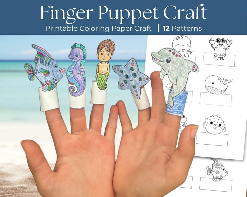 Sea Animal Paper Finger Puppets, Printable Activity for Kids, 3D Turtle ...