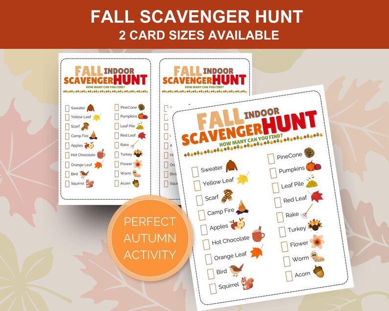 Fall Scavenger Hunt Printable, Indoor Outdoor, Autumn Treasure Hunt ...