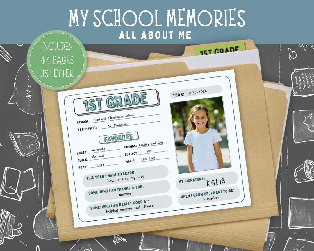 School Memory Box File, Printable Kids Interview Questions, First Last ...