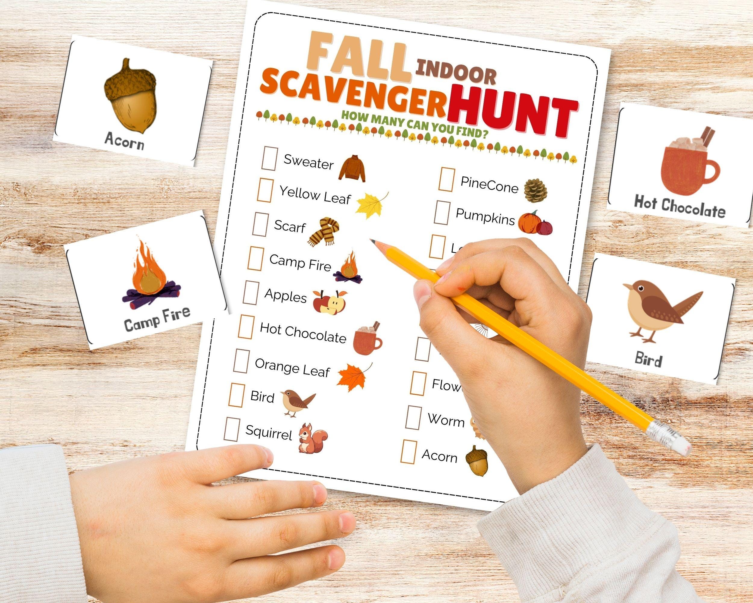 Fall Scavenger Hunt Printable, Indoor Outdoor, Autumn Treasure Hunt ...