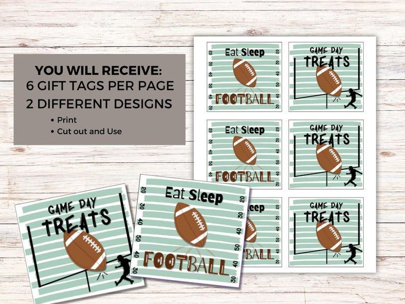 Printable Football Treat Tags, Game Day, Football Party Favor, Team ...