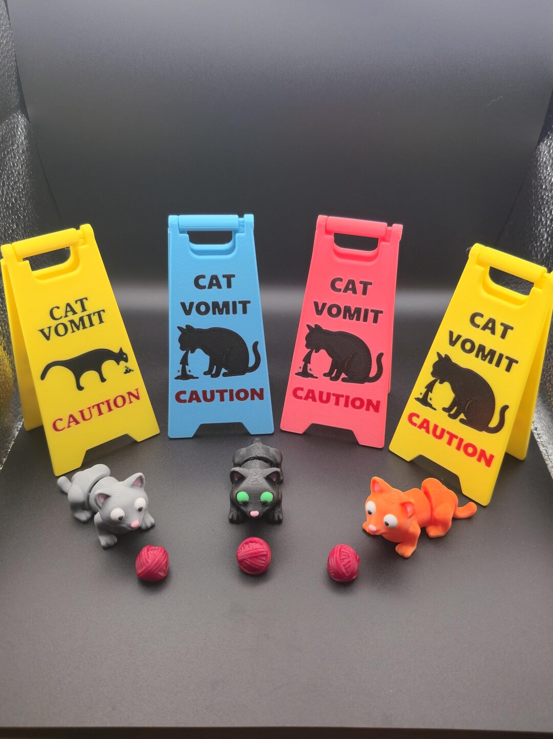 Cat Vomit Wet Floor Sign Bundle With Articulated Cats and Yarn (5 ...