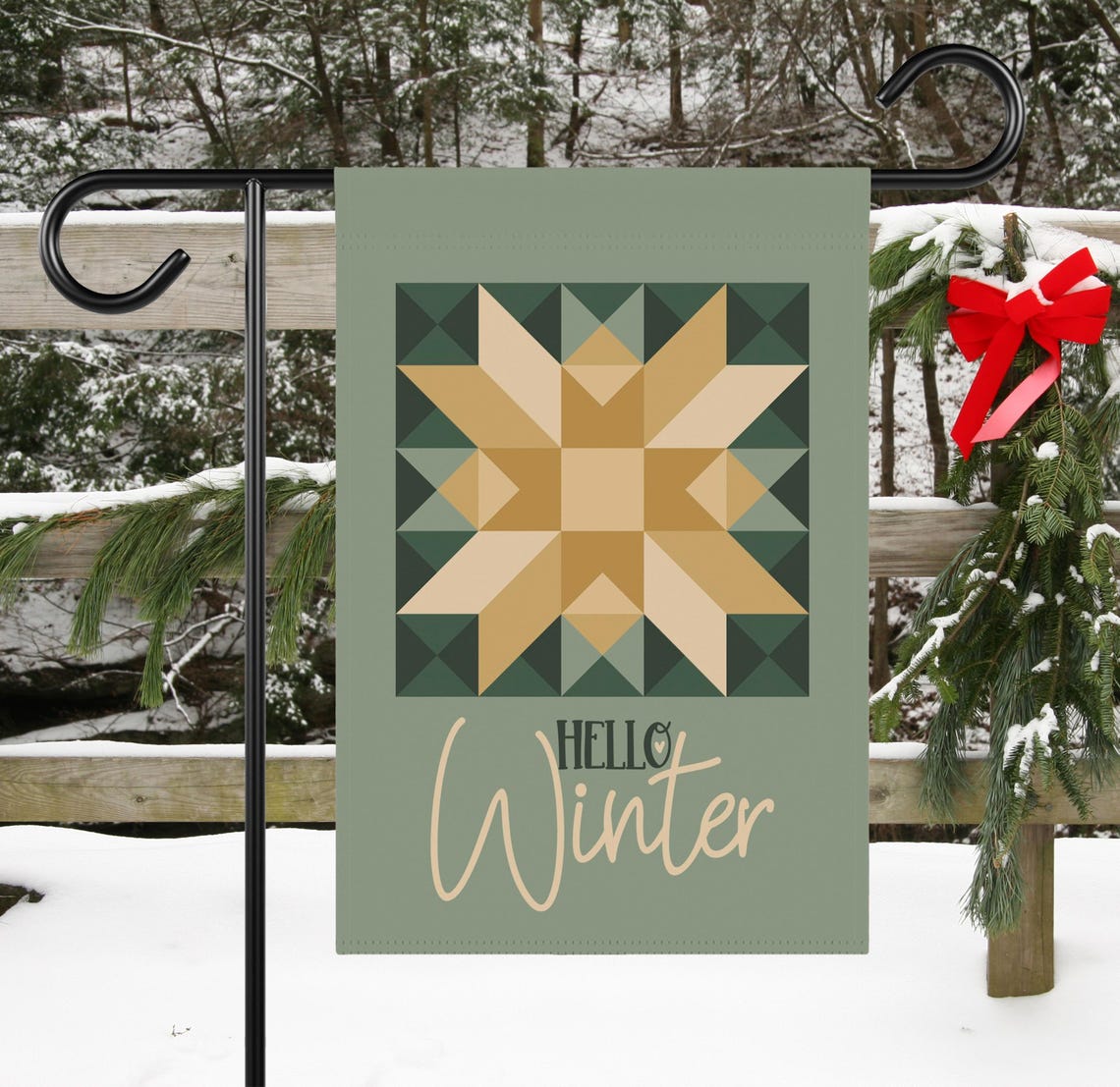 Evergreen Hello Winter Garden Flag: Quilt Block Design - Etsy