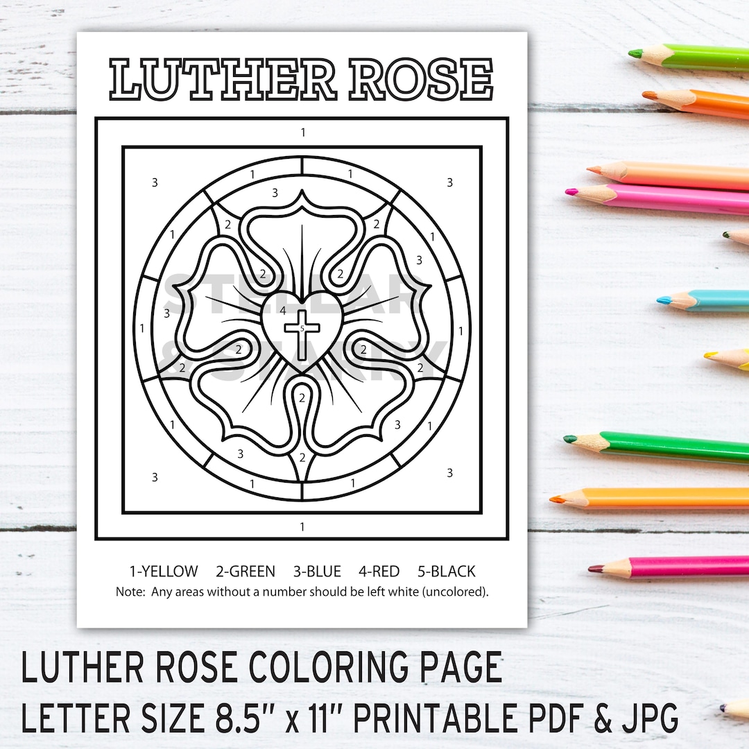 Luther Rose Color by Number: Sunday School Printable (PDF) - Etsy