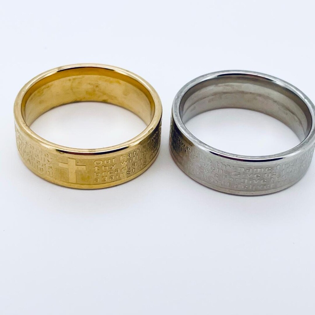 Christian Ring With Cross and Our Father Prayer in English Gold Silver ...