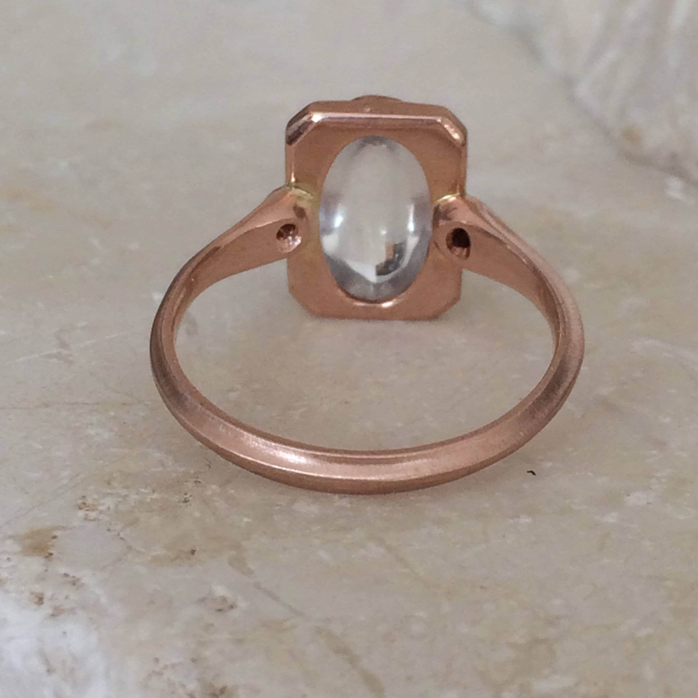 14k Rose Gold Crystal Ball Ring With Moonstone Oval and 2 | Etsy