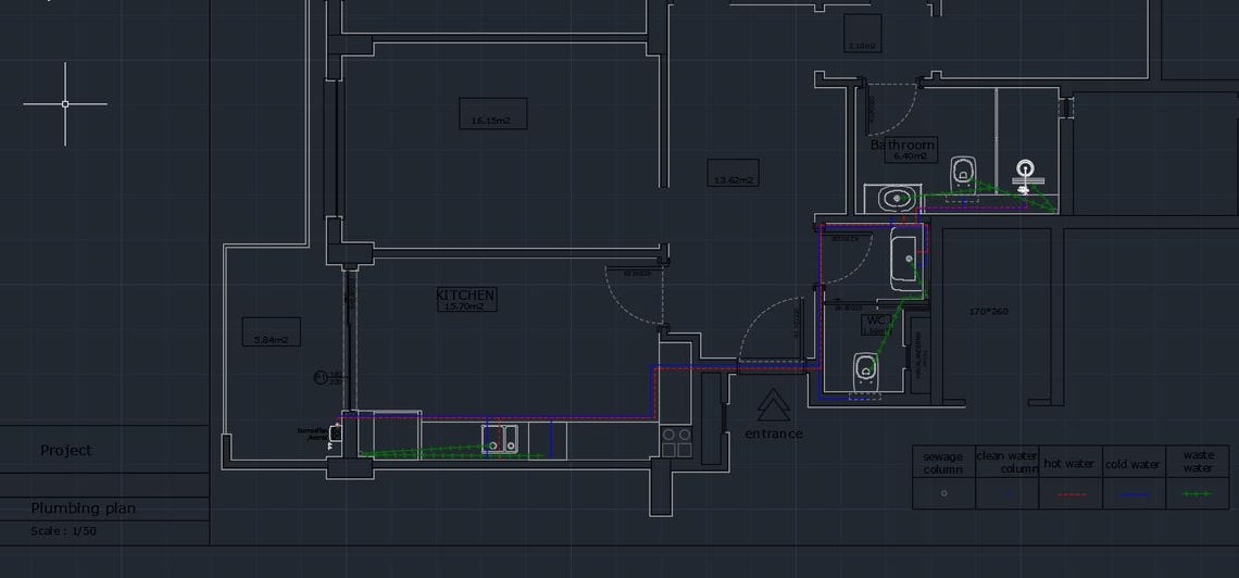 Printable Modern Kitchen Bathroom Floor Plan, Electrical and Plumbing ...