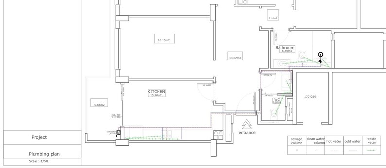Printable Modern Kitchen Bathroom Floor Plan, Electrical and Plumbing ...
