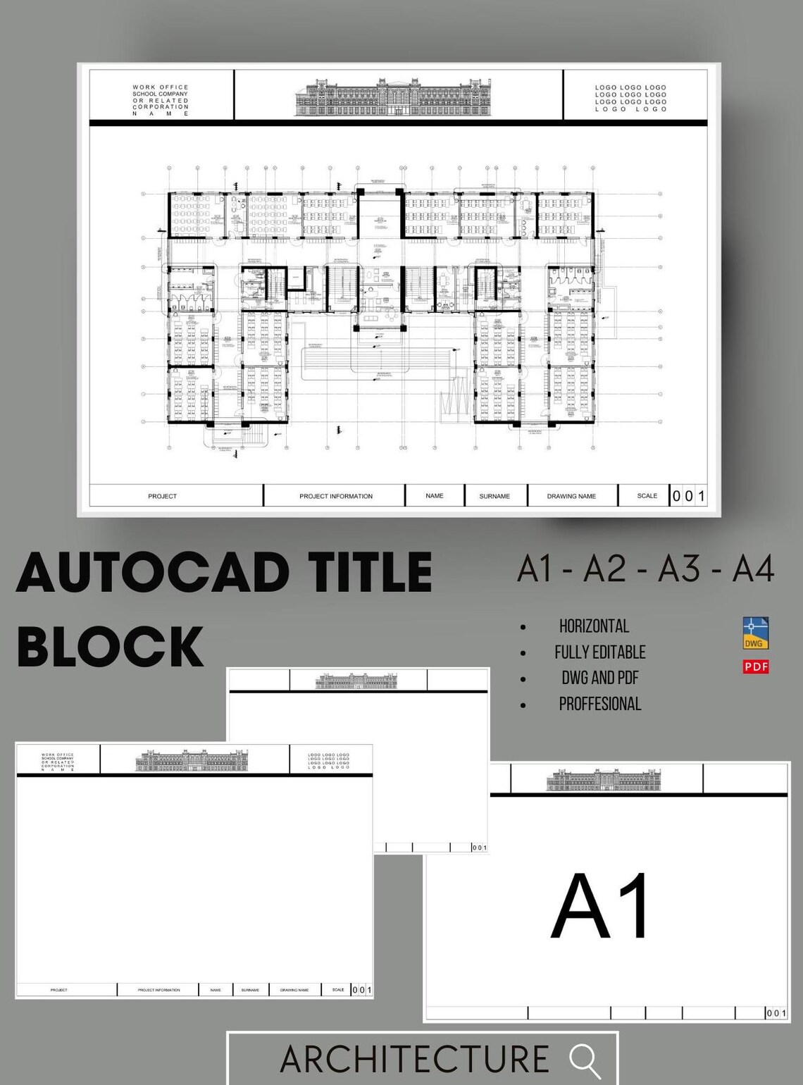 Editable Architectural Title Block Template | Autocad DWG & PDF | A1 A2 ...