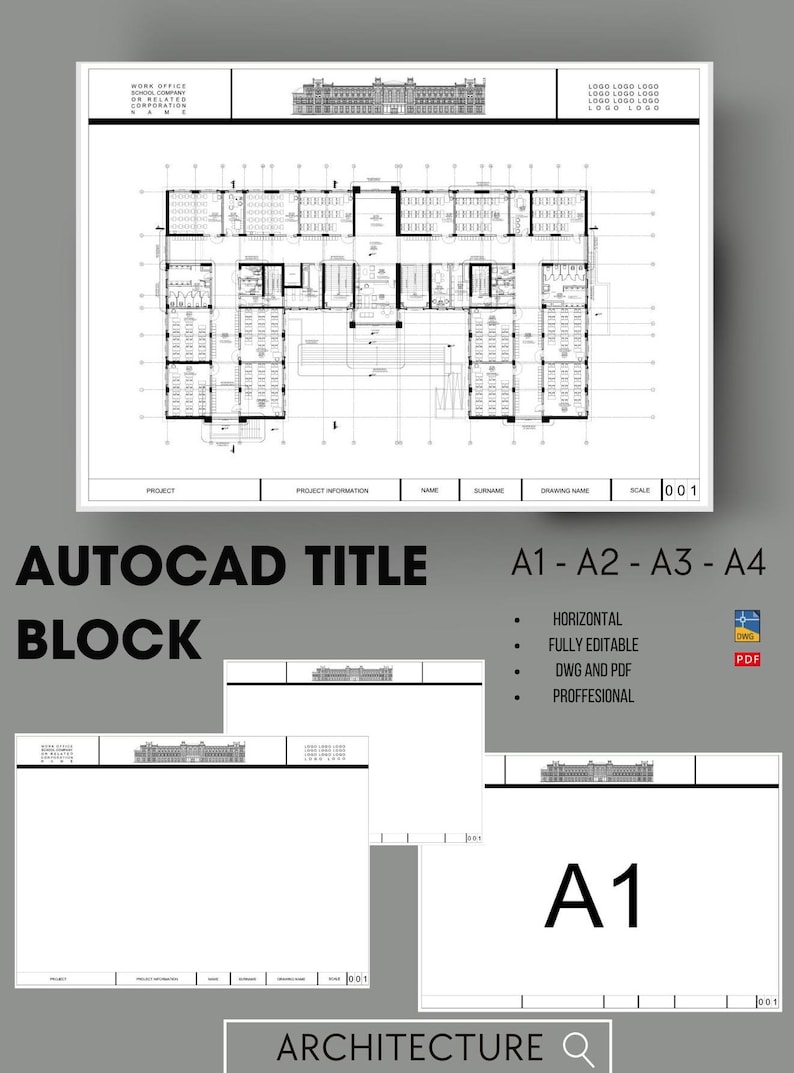 Editable Architectural Title Block Template | Autocad DWG & PDF | A1 A2 A3 A4 Sizes | Instant ...