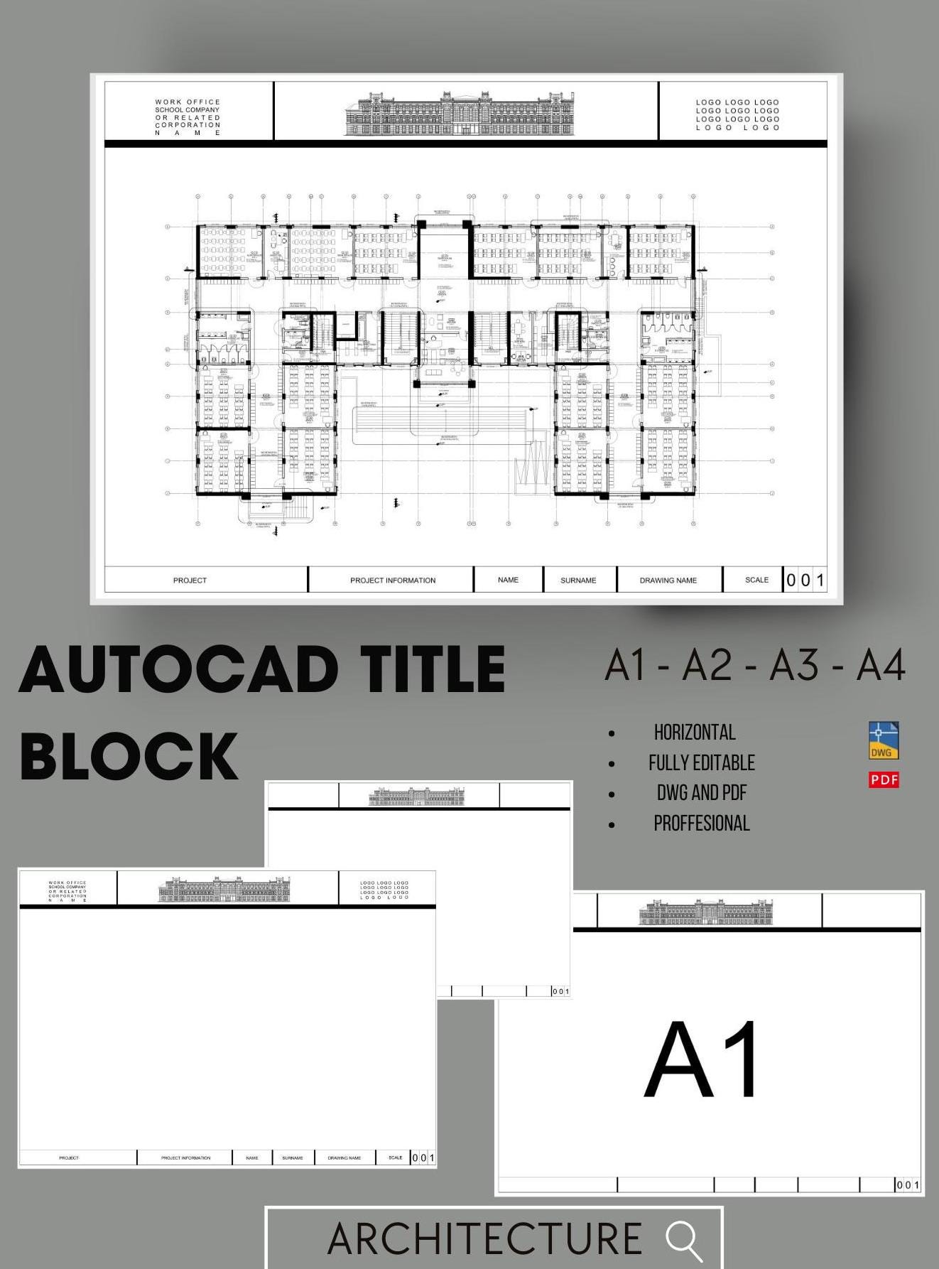 Editable Architectural Title Block Template | Autocad DWG & PDF | A1 A2 ...