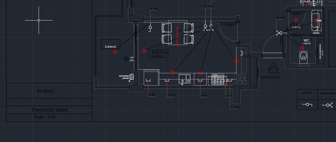 Printable Modern Kitchen Bathroom Floor Plan, Electrical and Plumbing ...