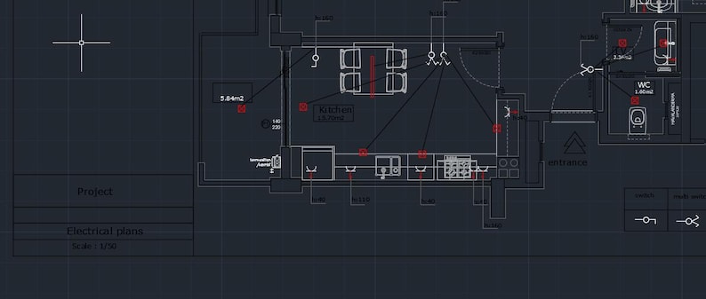 Printable Modern Kitchen Bathroom Floor Plan, Electrical and Plumbing ...