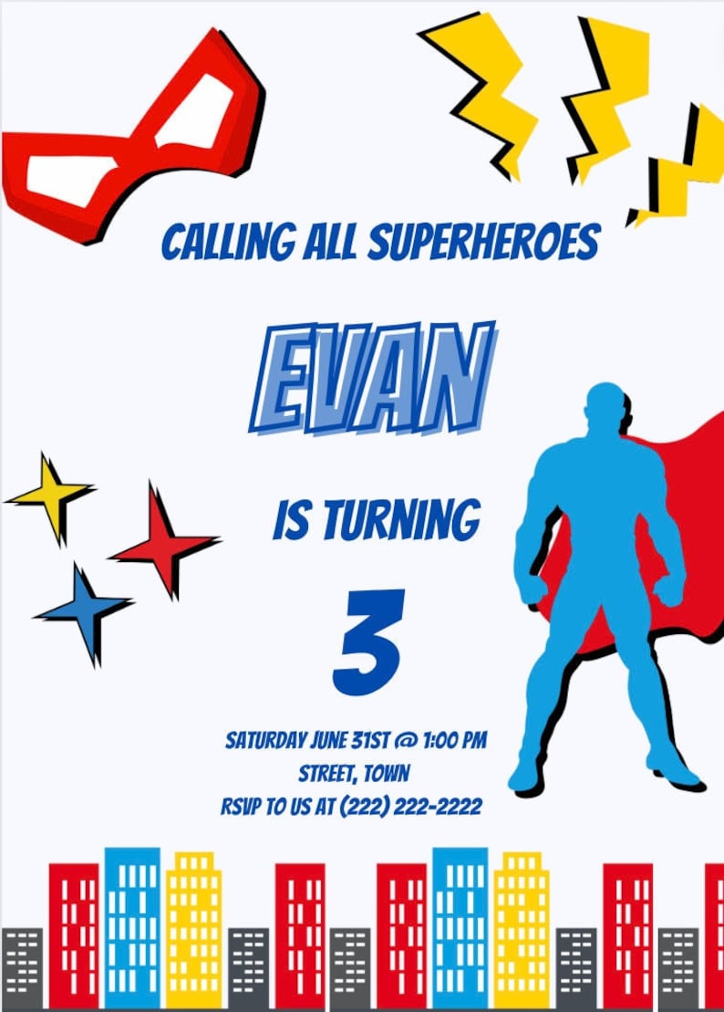 Editable Superhero Birthday Invitation | Printable Party Invite ...