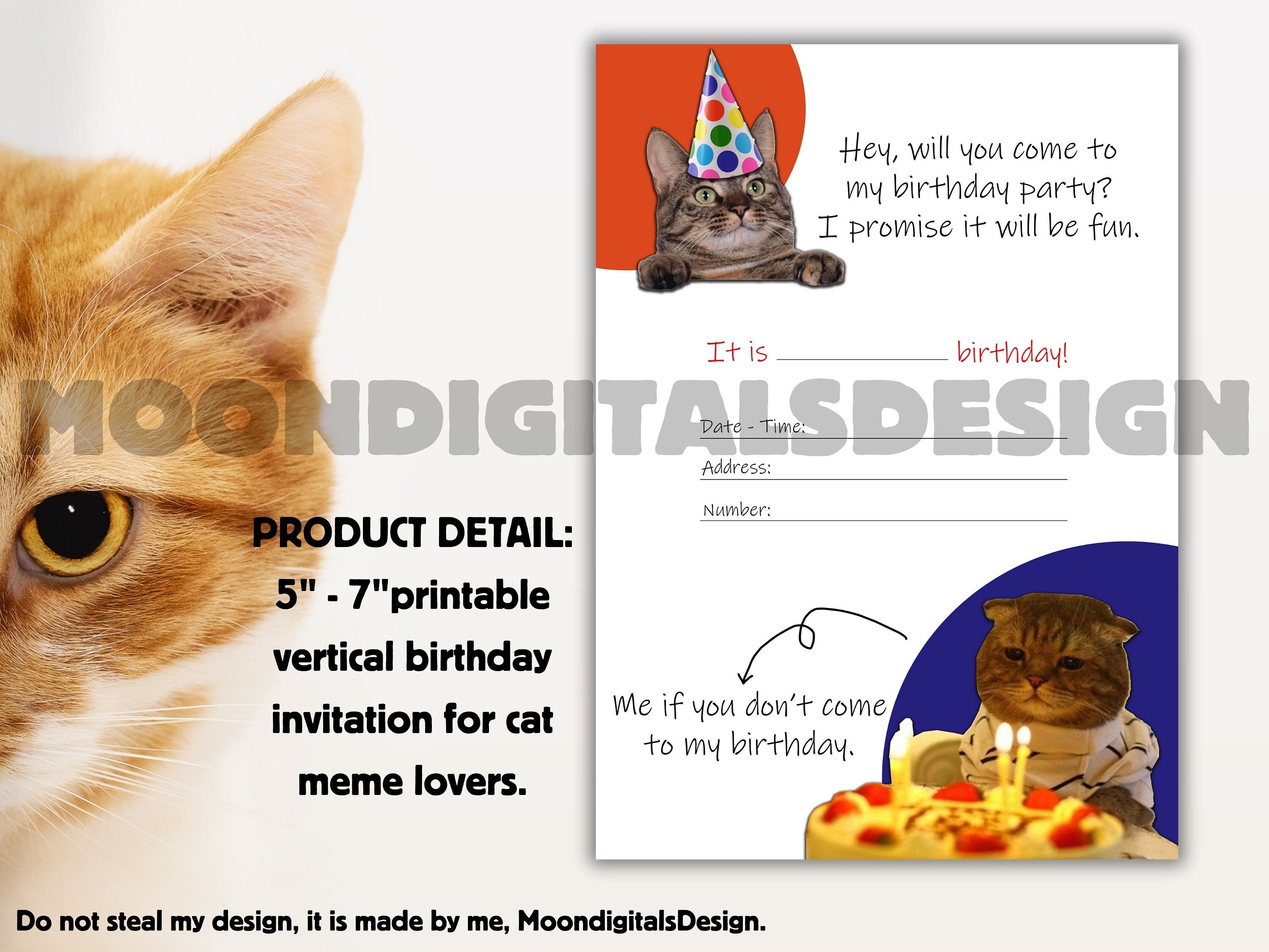 CAT MEME Funny Birthday Invitation for Cat Lovers of All Ages! - Etsy