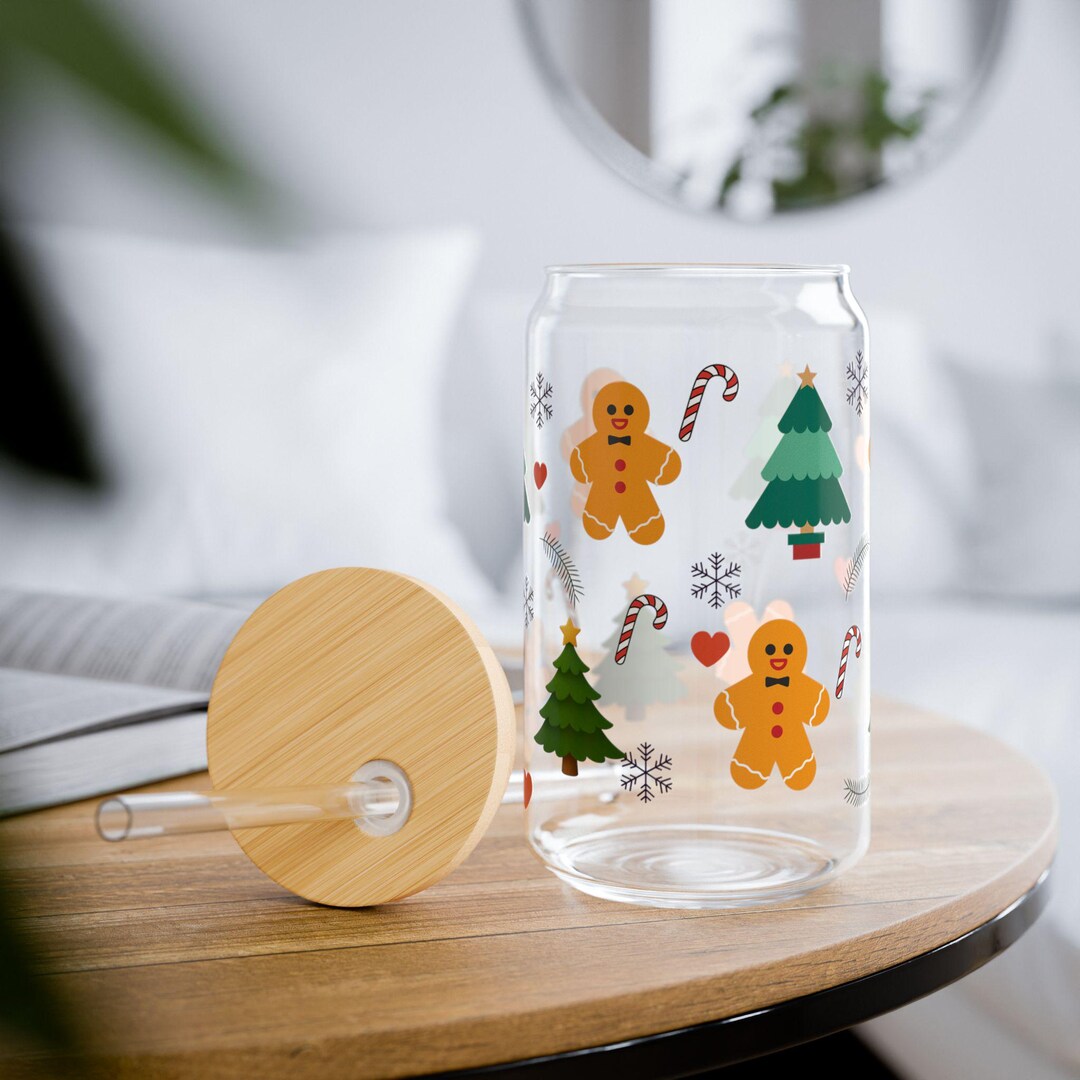 Christmas Sipper Glass, Gingerbread Man & Tree, 16oz - Etsy