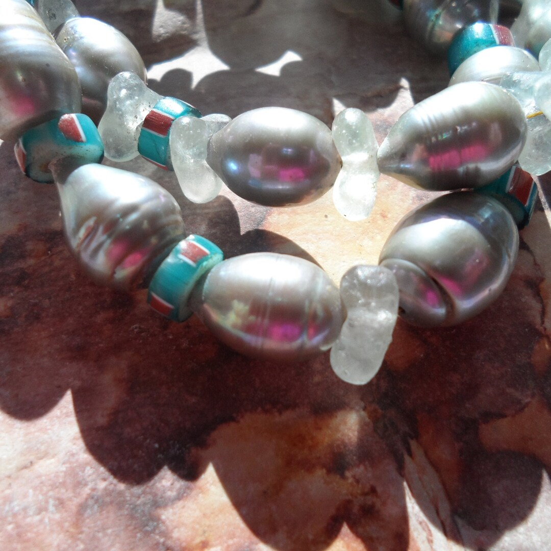 Freshwater Silver Pearls, Recycled Clear Glass Snake Beads, Authentic ...