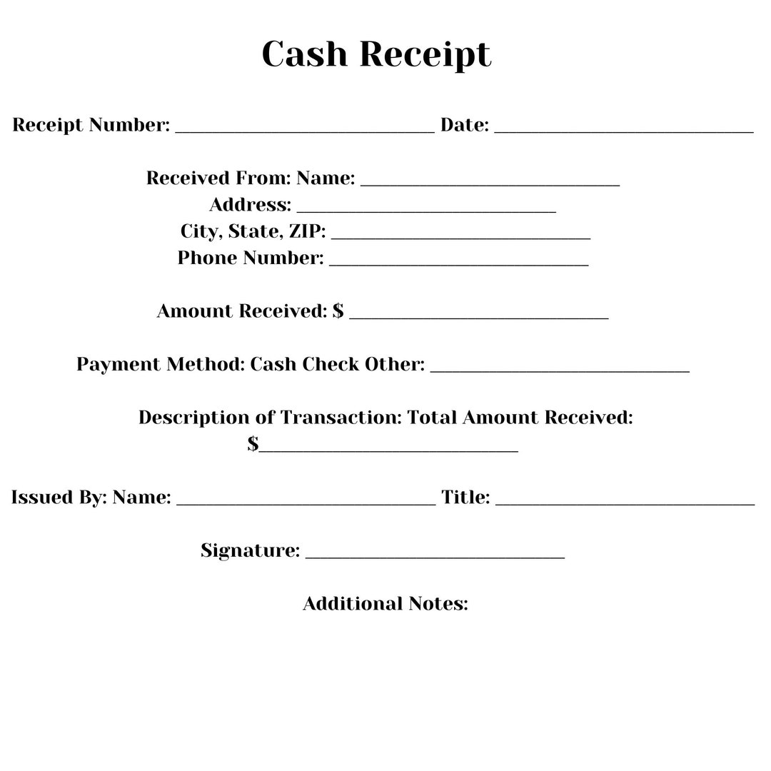 Editable & Printable Cash Receipt Contract - Customizable Template for ...