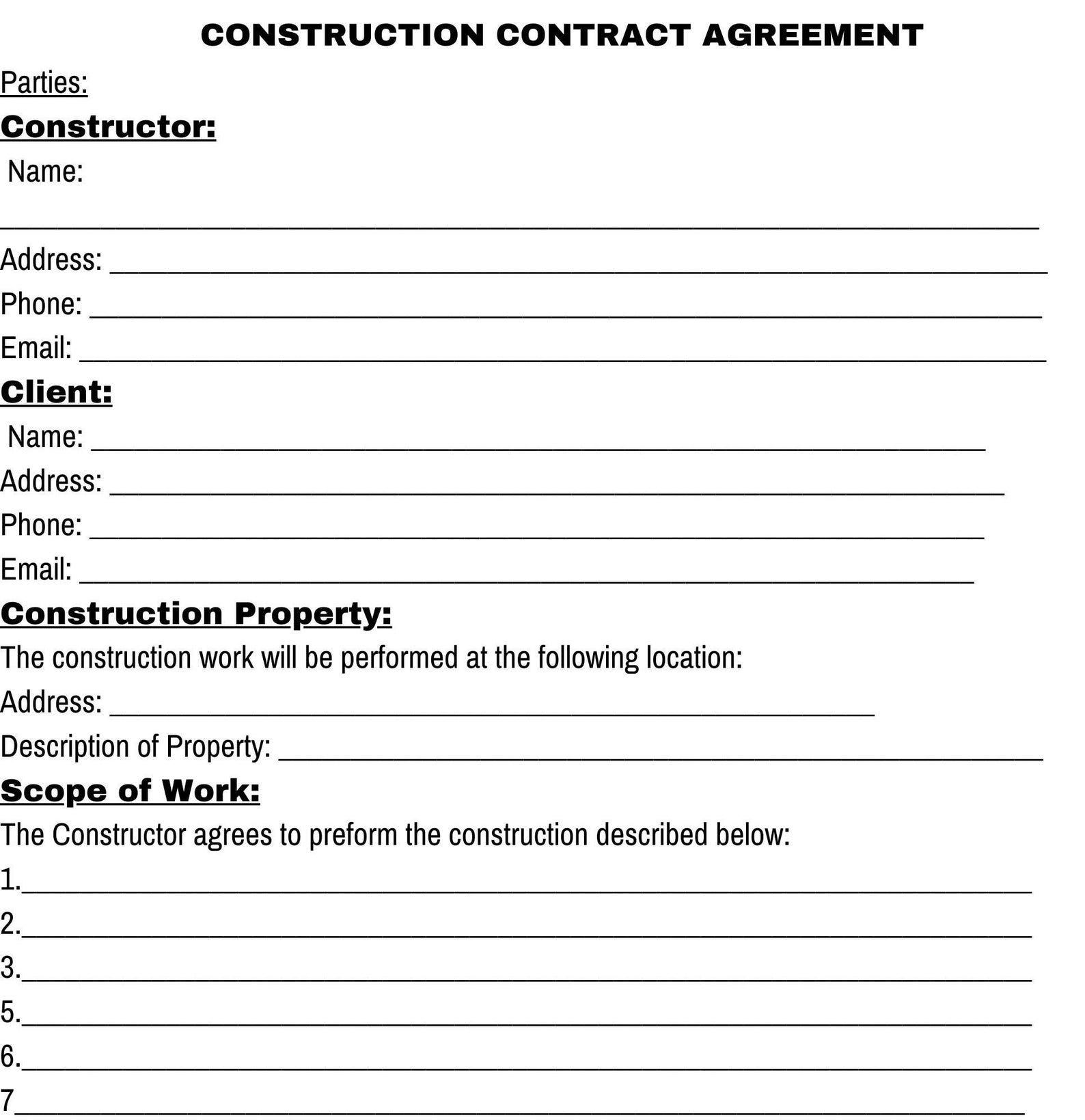 CONSTRUCTION CONTRACT AGREEMENT, Construction Contract Agreement ...