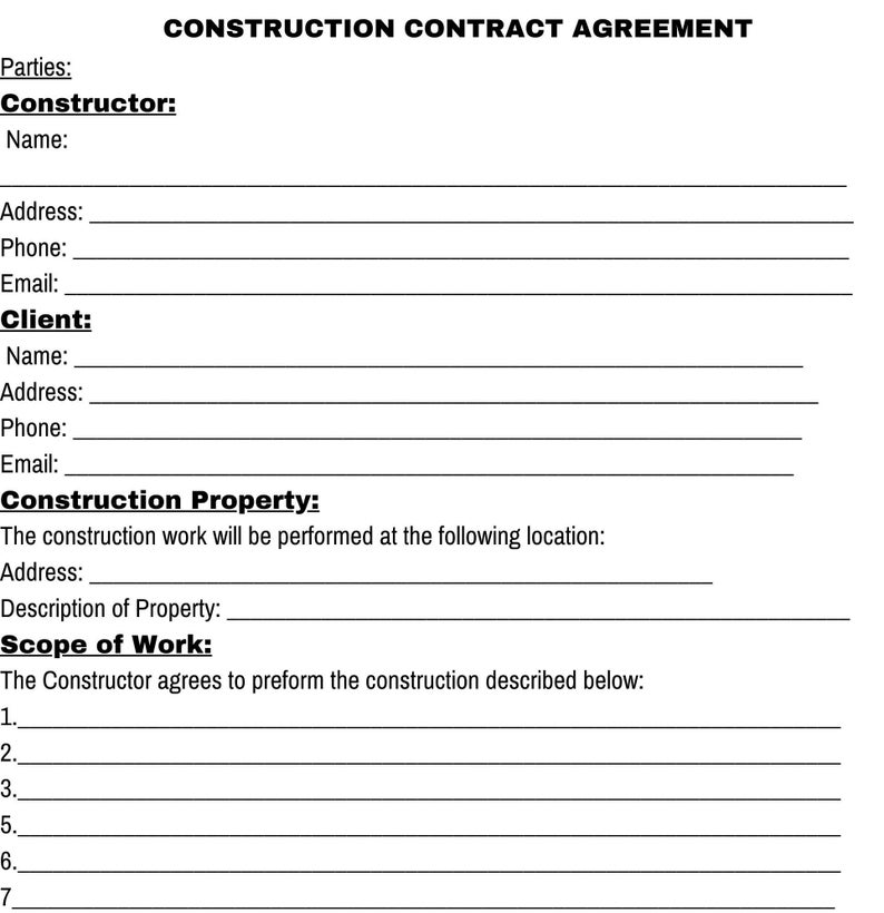 CONSTRUCTION CONTRACT AGREEMENT, Construction Contract Agreement ...