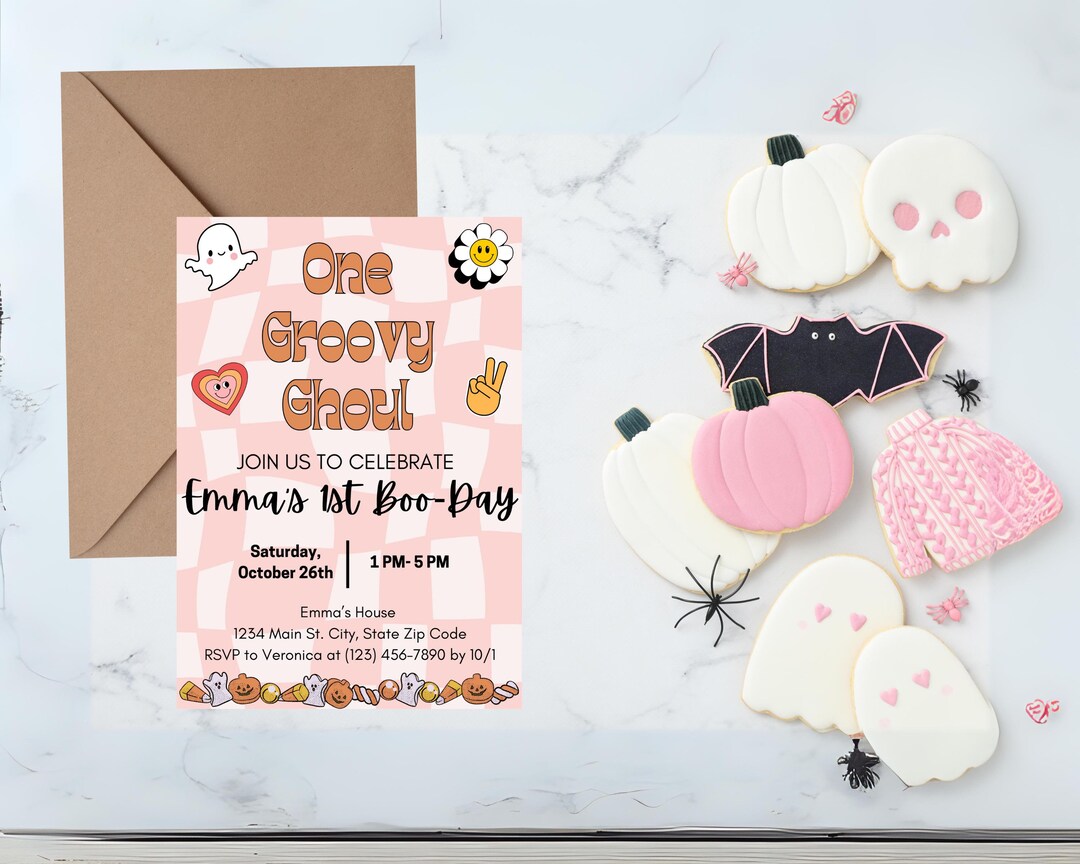 Groovy Ghoul 1st Birthday Invitation: Editable Halloween Party (digital ...