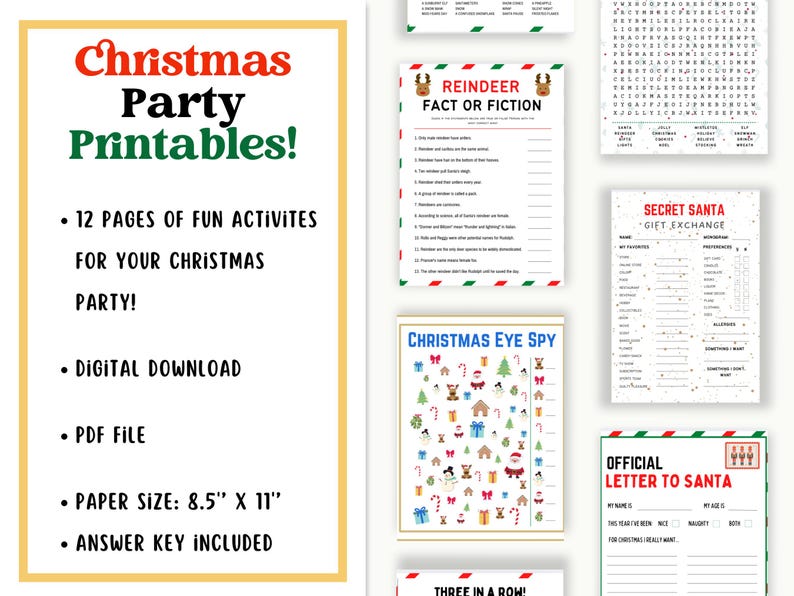 Christmas Party Games Bundle: Printable Holiday Activities (editable ...