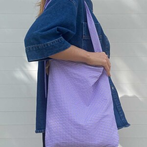Reversible Bow Tote Bag in Purple Gingham Cotton - Etsy