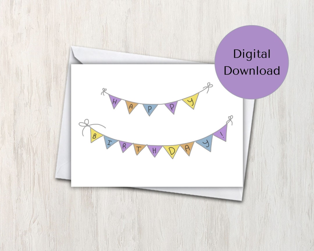 Hand Drawn "happy Birthday" Banner Card (printable) - Etsy