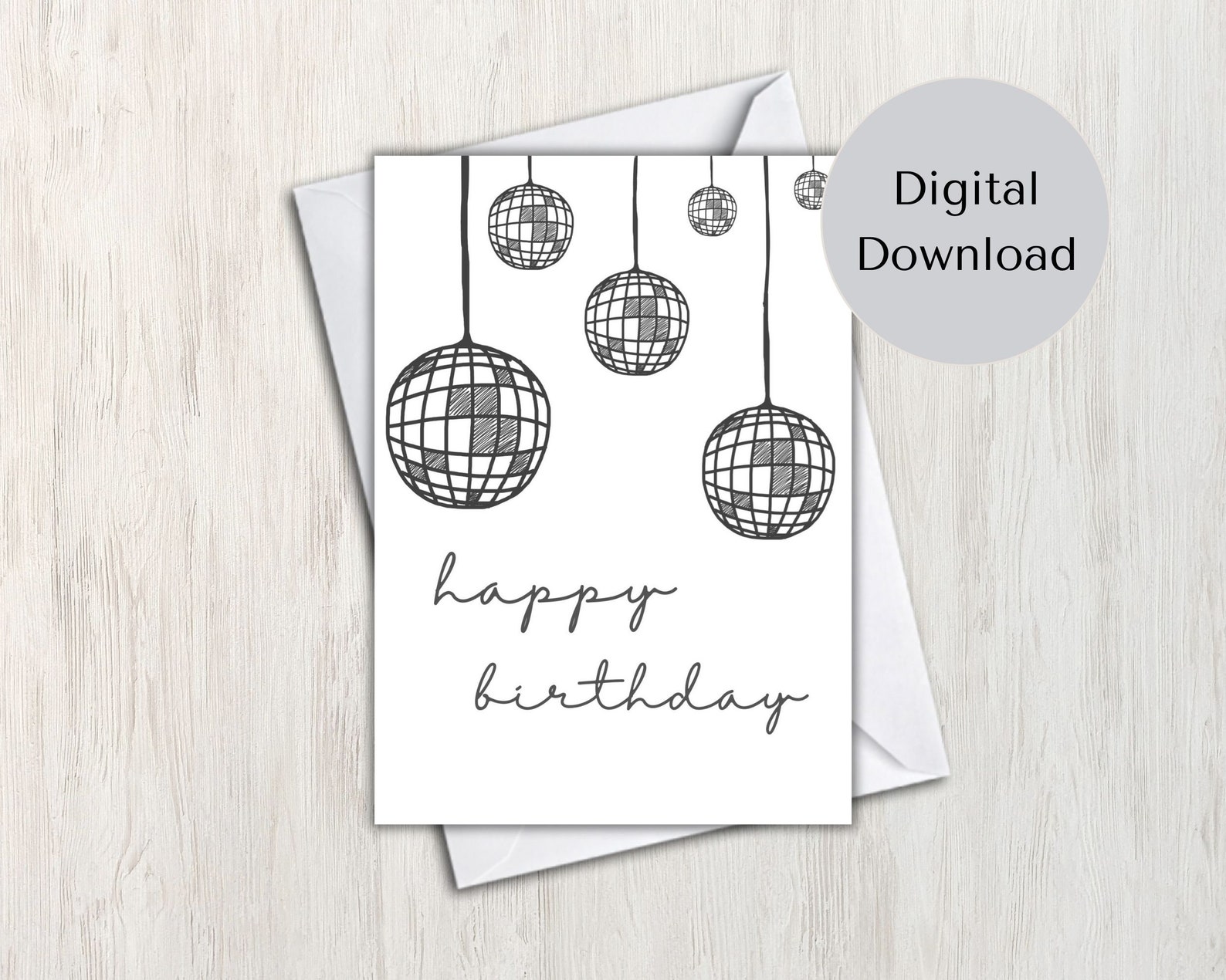 Hand Drawn Disco Ball "happy Birthday" Card (printable) - Etsy