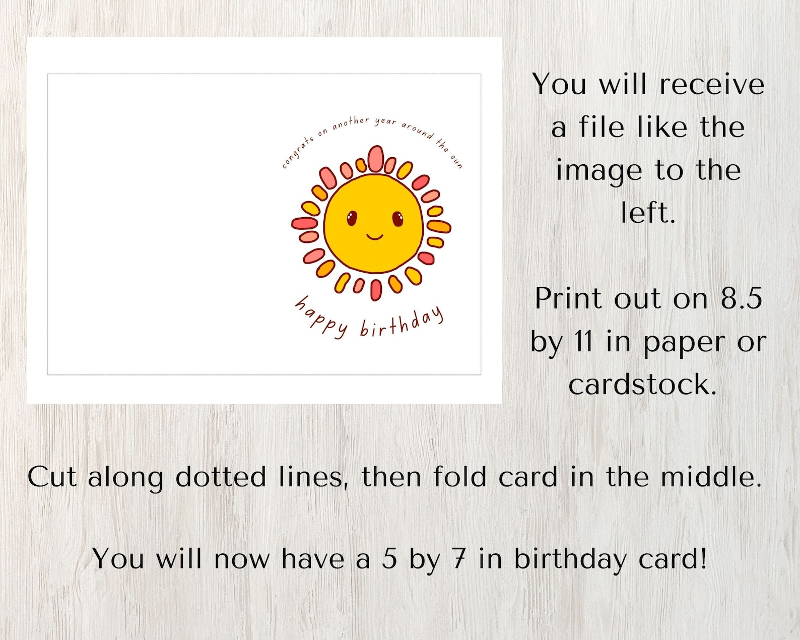 Hand Drawn "around the Sun" Happy Birthday Card (printable) - Etsy