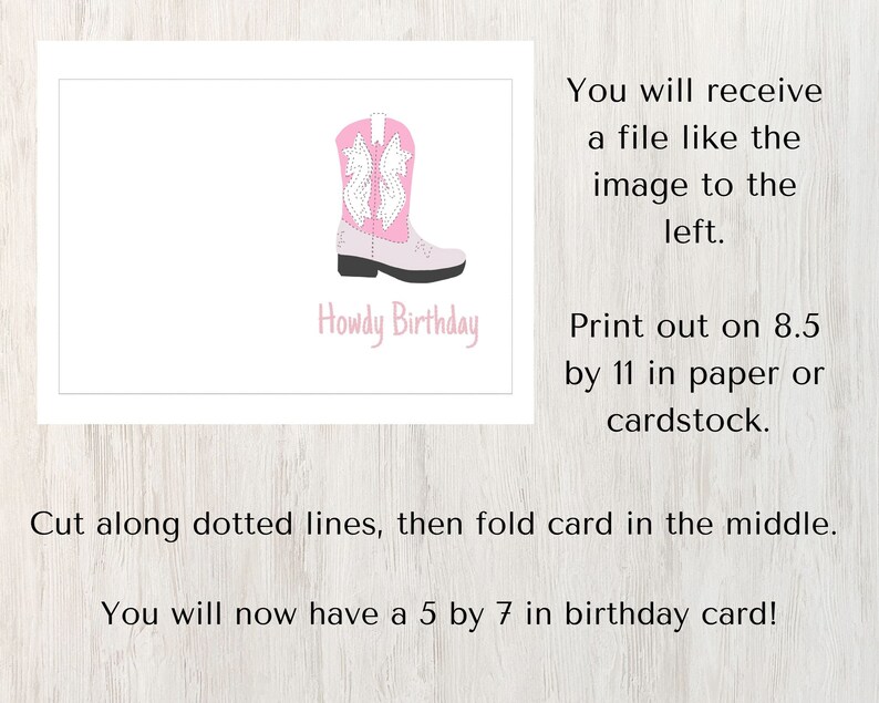 Hand Drawn Pink Cowboy Boot Birthday Card (printable) - Etsy