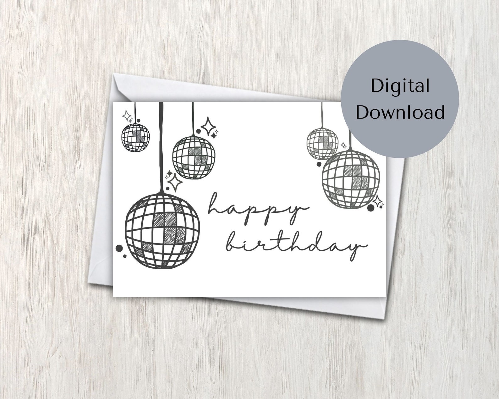 Hand Drawn Disco Ball "happy Birthday" Card (printable) - Etsy