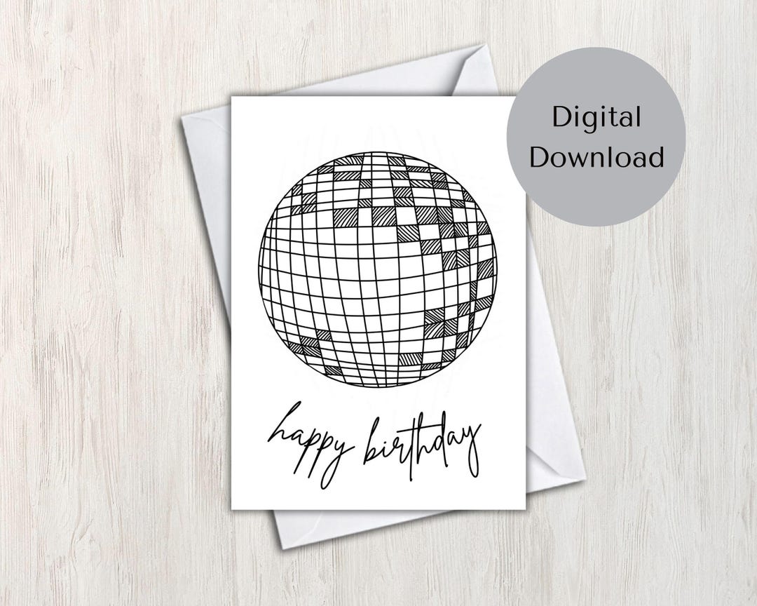 Hand Drawn Single Disco Ball "happy Birthday" Digital Card (printable ...