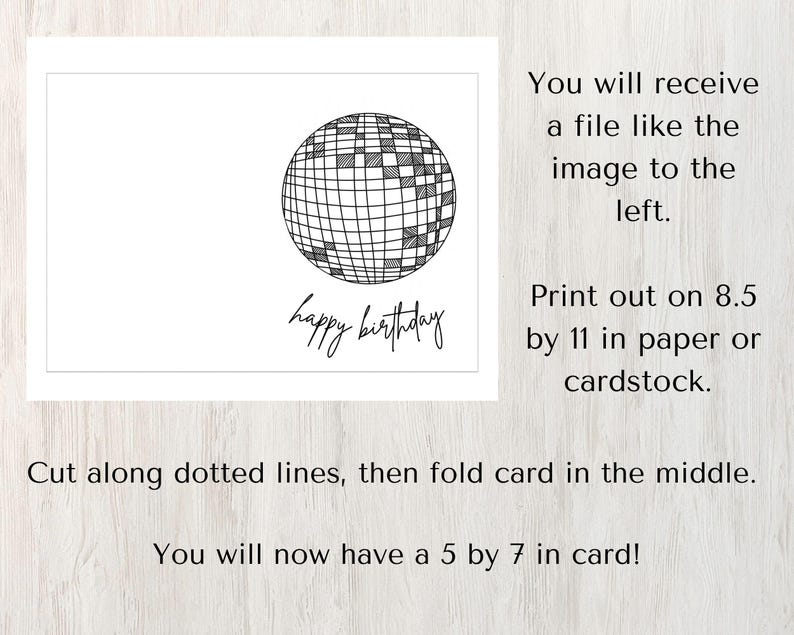 Hand Drawn Single Disco Ball "happy Birthday" Digital Card (printable ...