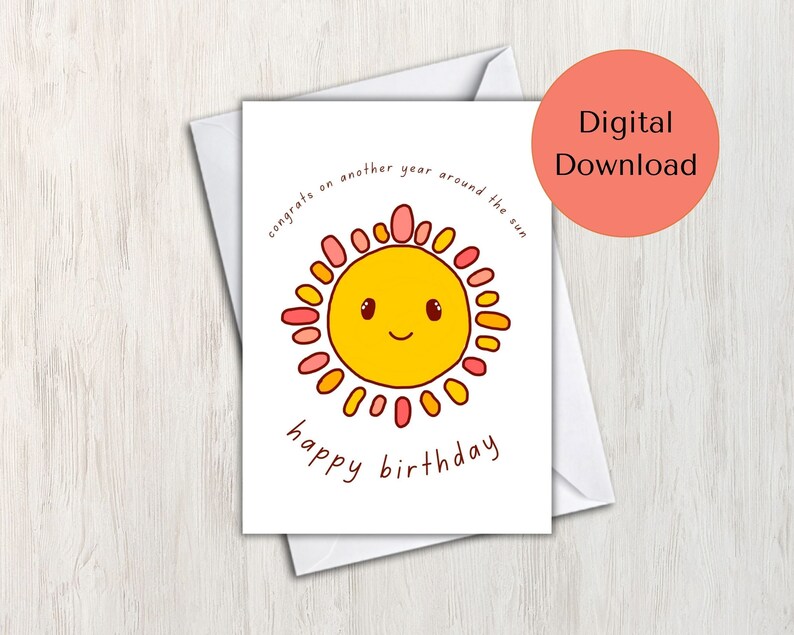 Hand Drawn "around the Sun" Happy Birthday Card (printable) - Etsy